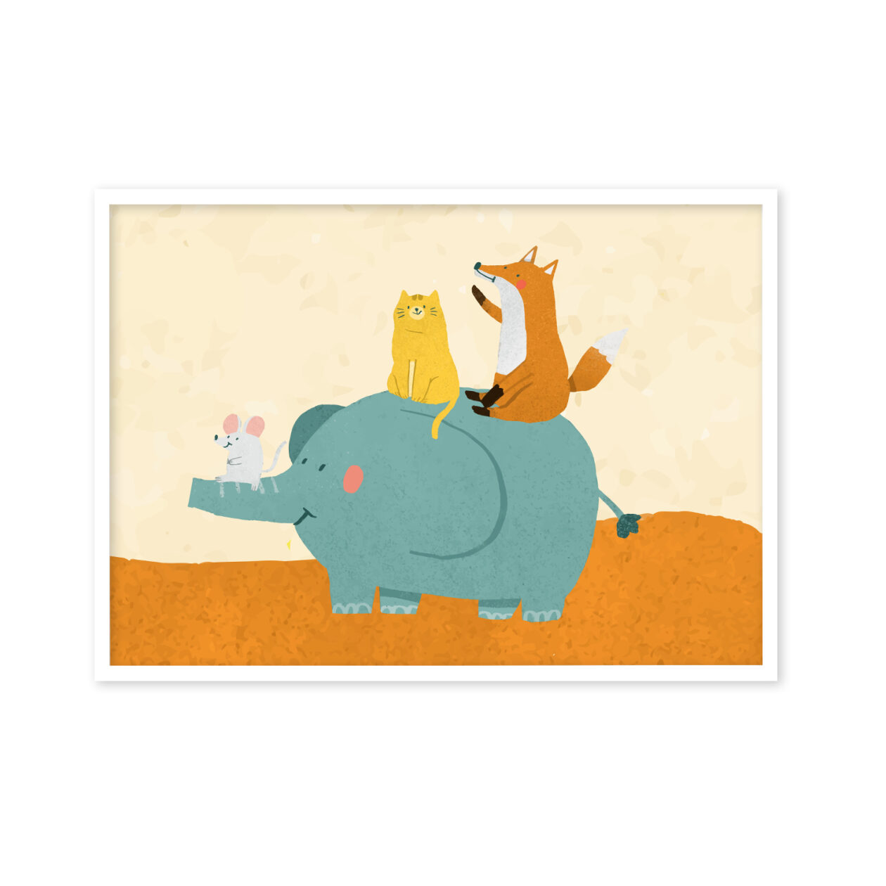 Elephant And Friends Happy Walking Premium Matte Paper Wooden Framed ...
