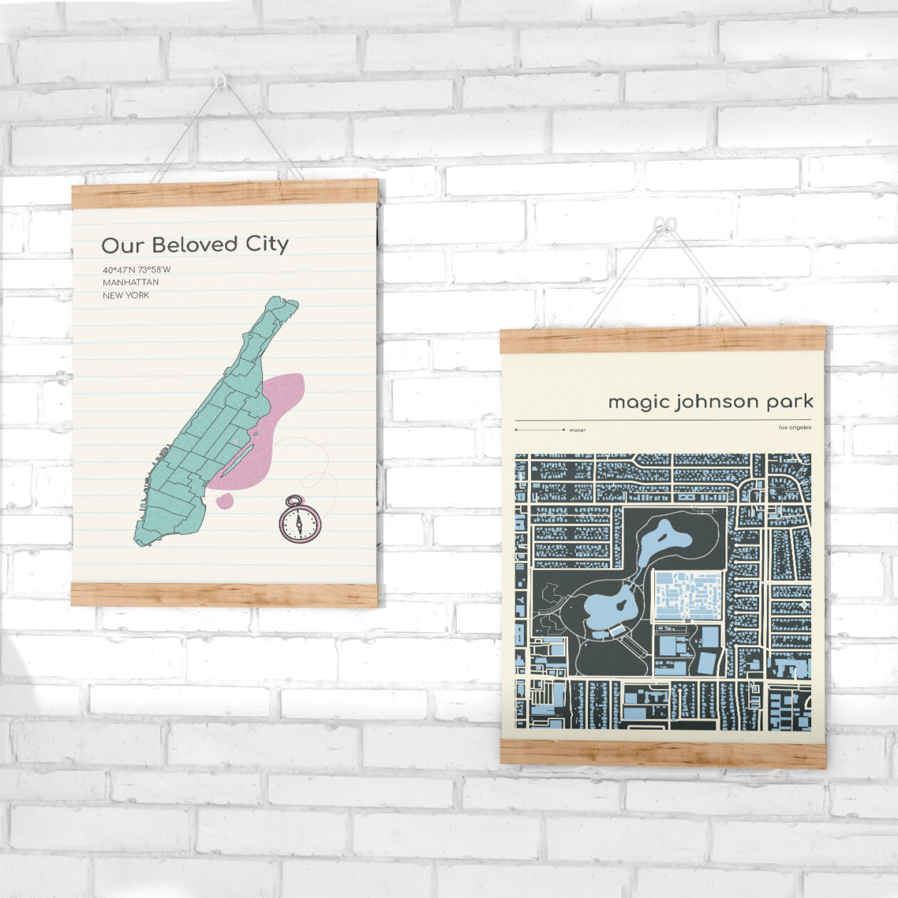 Magic Johnson Park Los Angeles Square Map Wall Poster with Hangers ...