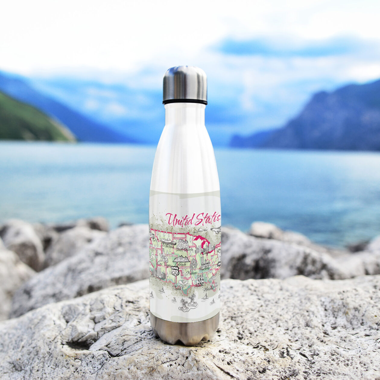 United States Illustrated Map Stainless Steel Water Bottle | Vinapa ...